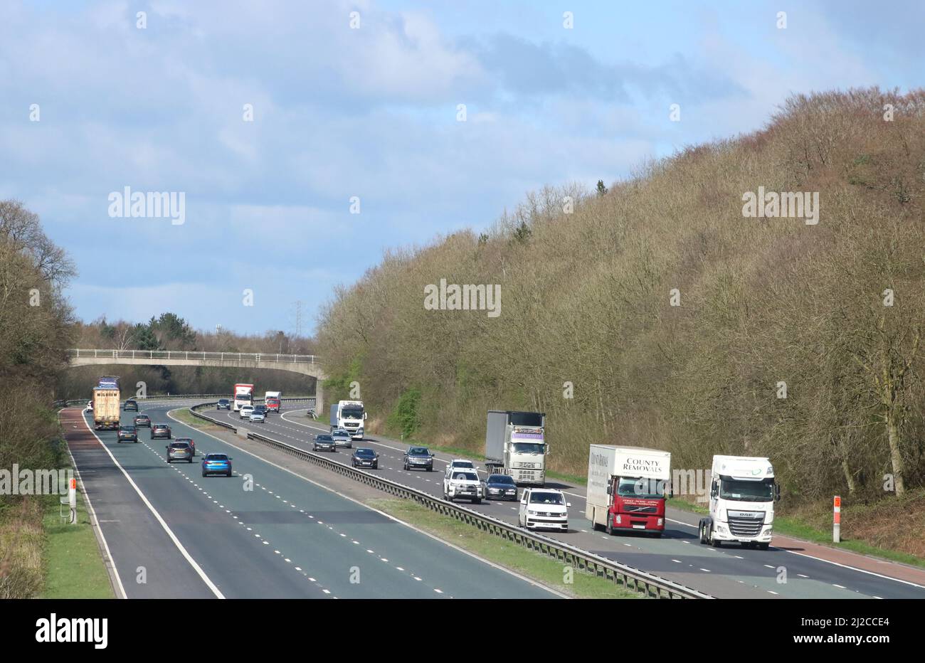 Traffic flowing on both three lane carriageways of M6 motorway in ...