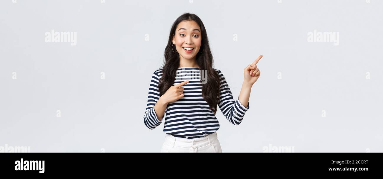 Lifestyle, beauty and fashion, people emotions concept. Surprised happy ...