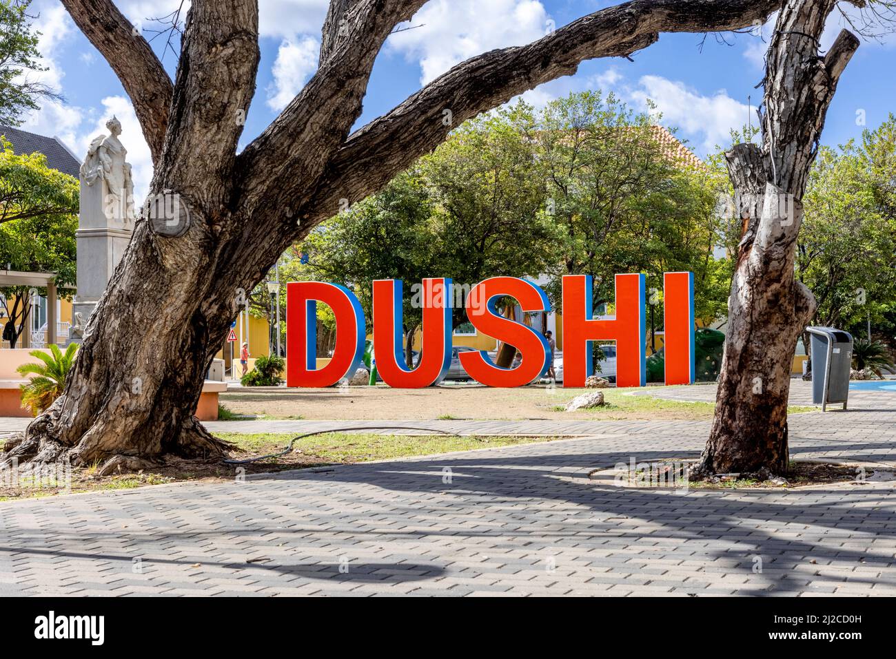 DUSHI written in big red and blue letters in the city center of ...
