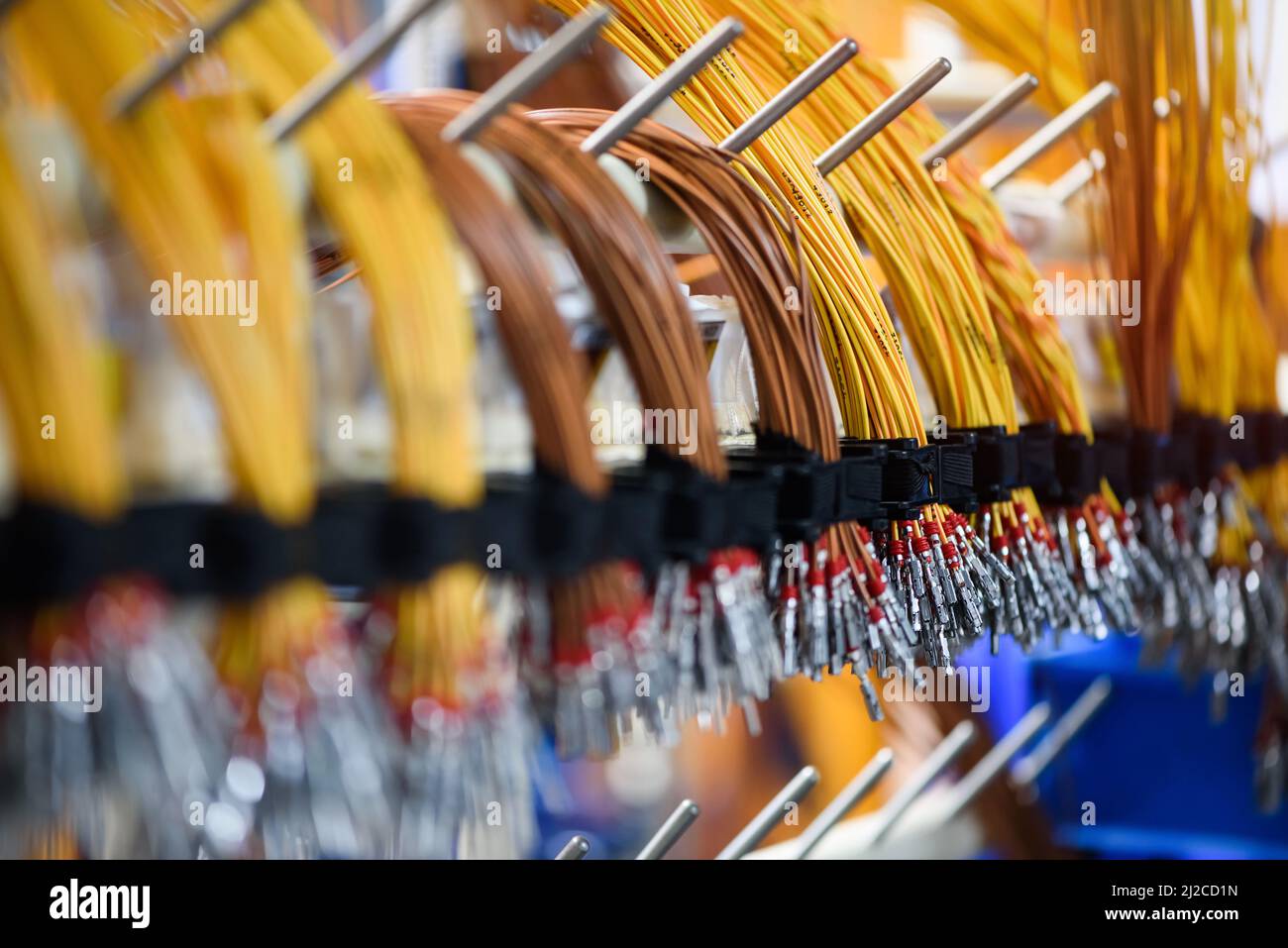 Bundle of crimped cables with electrical connectors. Terminated wire ...