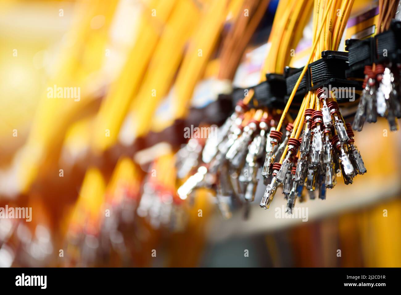 Bundle of crimped cables with electrical connectors. Terminated wire ...