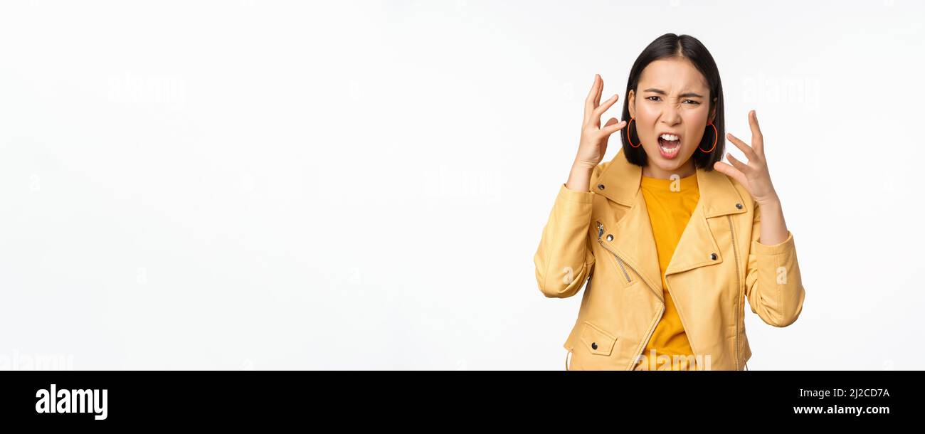 Asian angry woman arguing, shaking hands angry and screaming, shouting ...