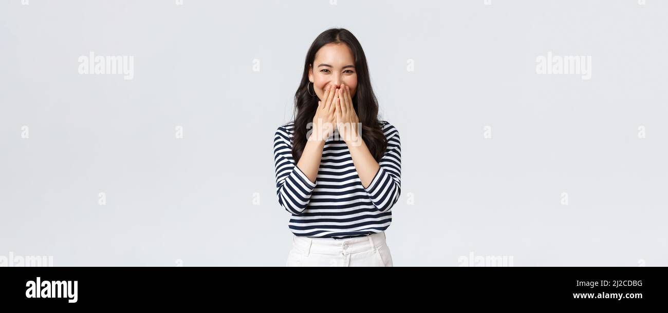 Lifestyle, people emotions and casual concept. Cute silly asian female ...