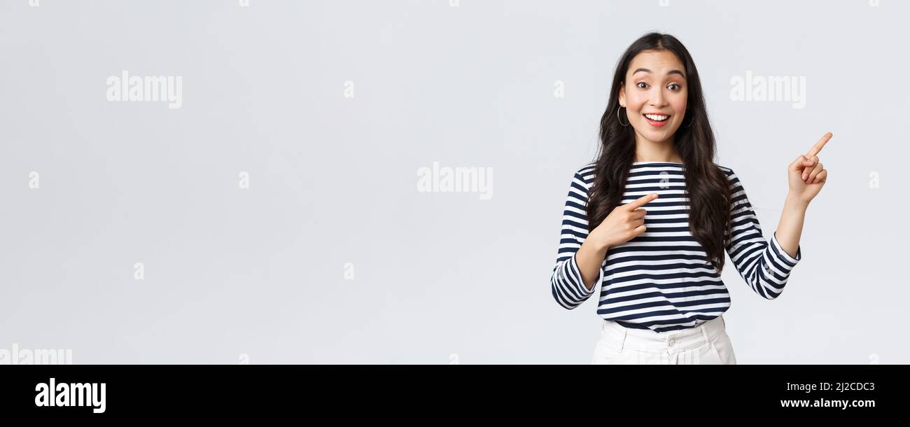 Lifestyle, beauty and fashion, people emotions concept. Surprised happy ...