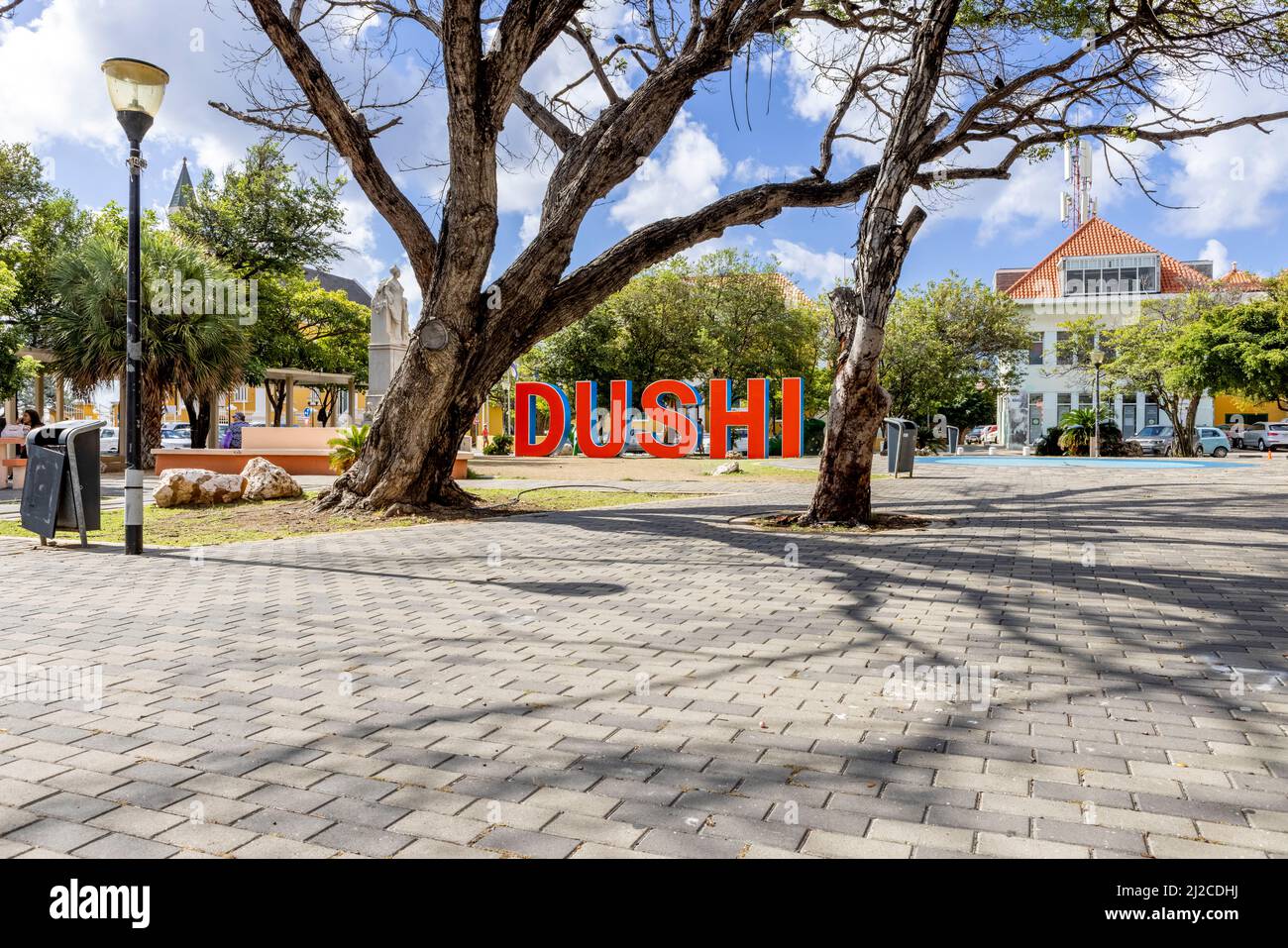 DUSHI written in big red and blue letters in the city center of ...