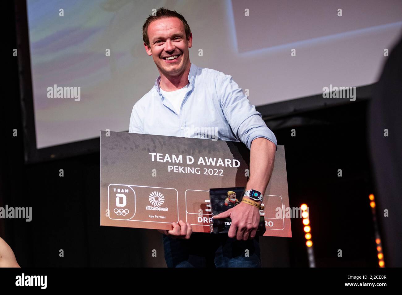 Rust, Germany. 31st Mar, 2022. Luge athlete Felix Loch at the Team D Award ceremony at Europa ...