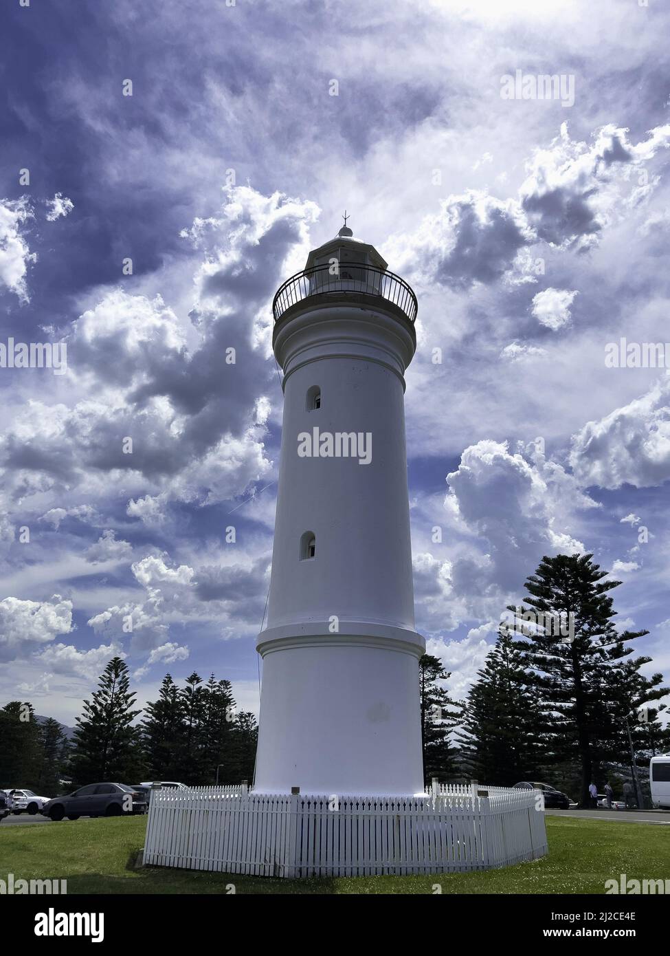 A Kiama Lighthouse under the blue sky built in 1887 near the Robertson ...