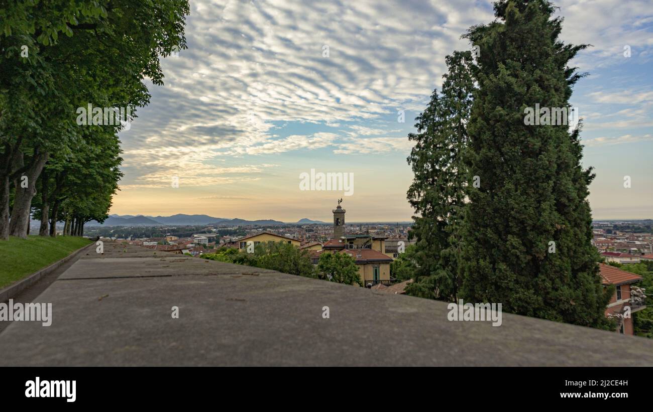 A stunning view of Bergamo city in Italy during a cloudy sunset Stock ...