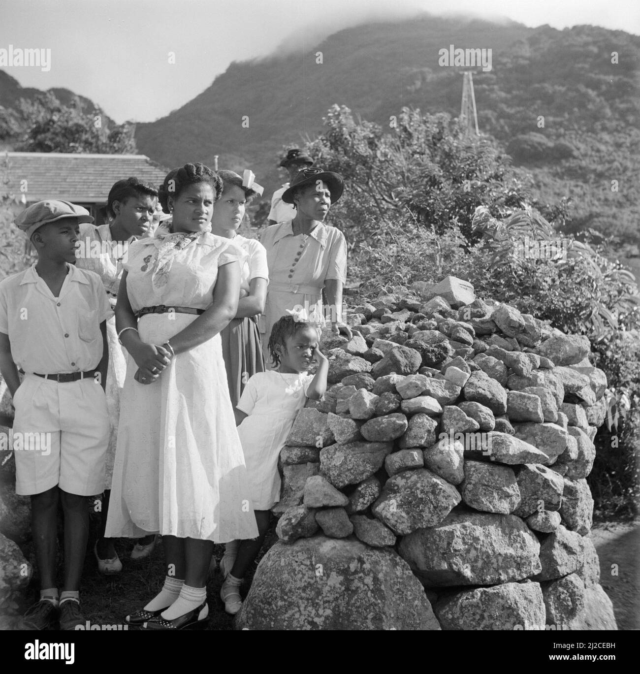 Inhabitants of Saba awaiting the royal visit ca: October 26, 1955 Stock ...