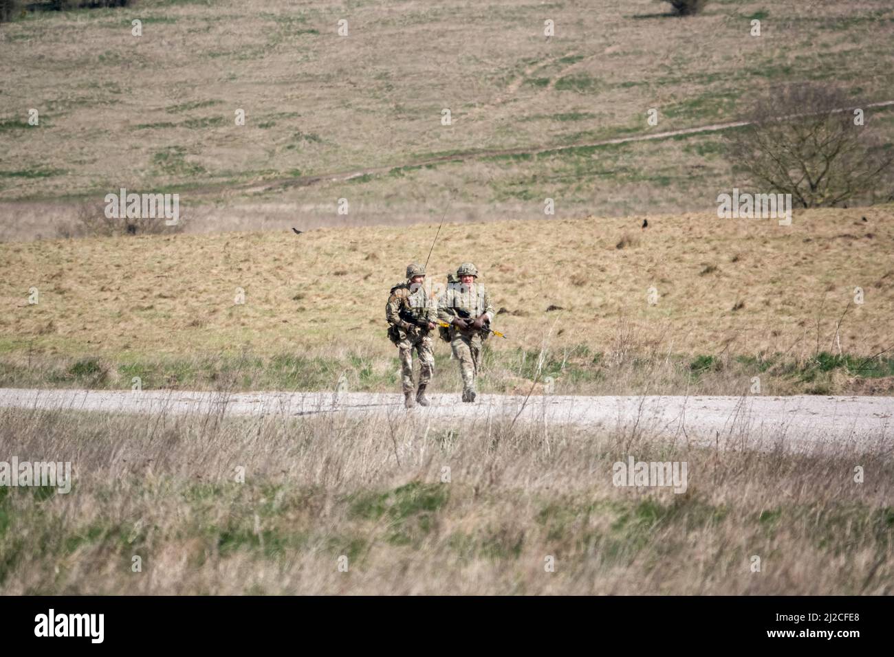 British army soldiers completing an 8 mile combat fitness test tabbing ...