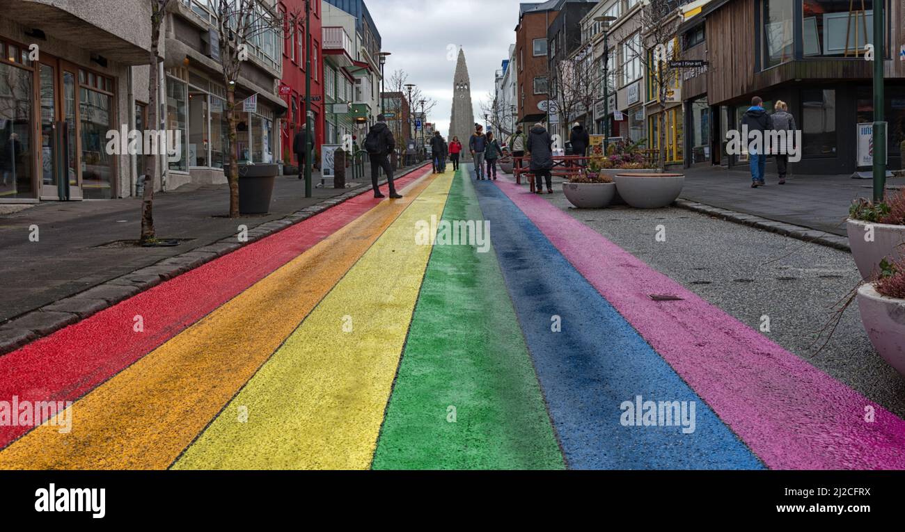 Rainbow Street in Reykjavik Iceland Stock Photo - Alamy