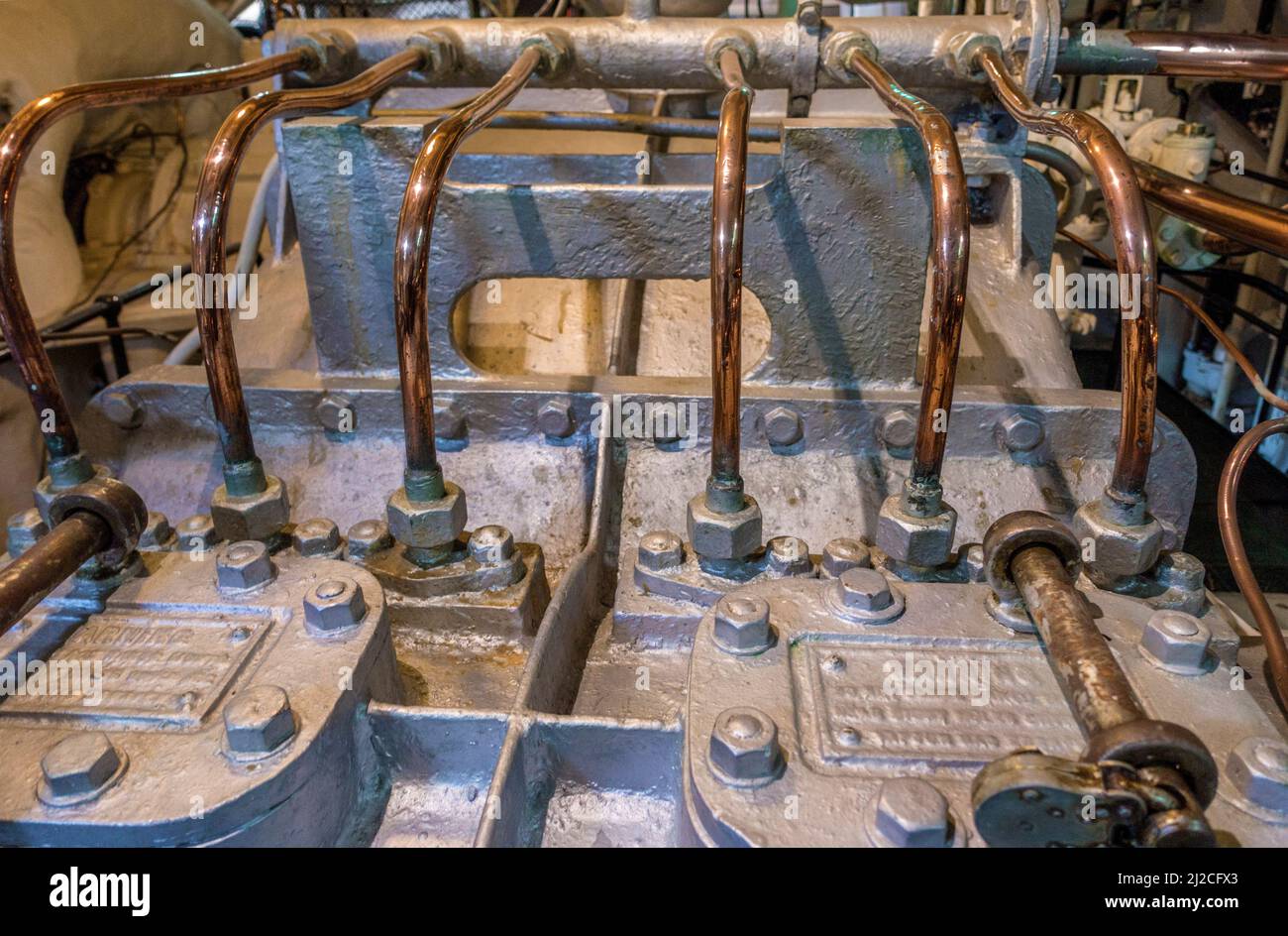 Part of engine in British warship HMS Belfast Stock Photo - Alamy