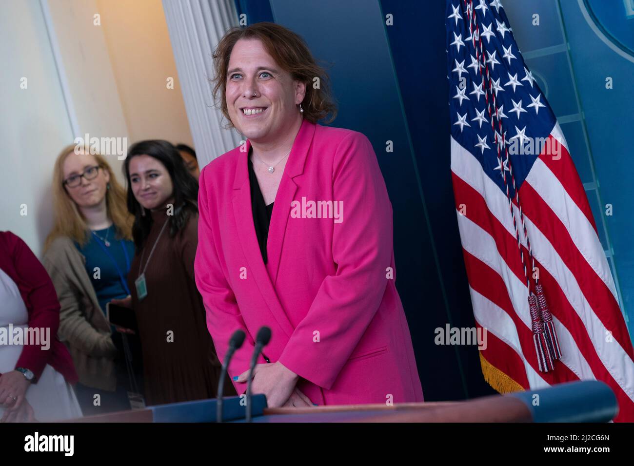 'Jeopardy!' champ Amy Schneider speaks to the media at The White House ...