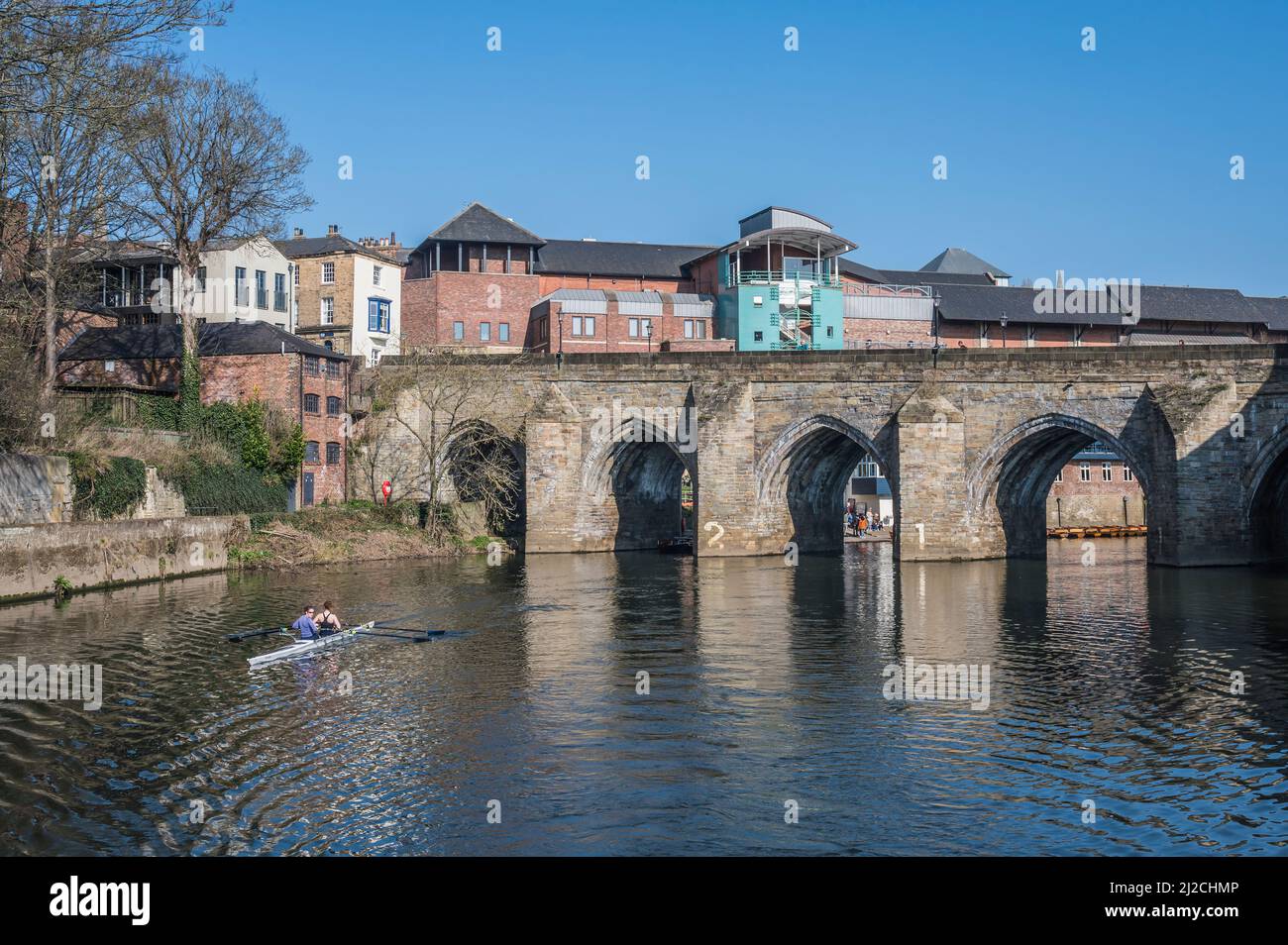 Colourful scenes on the River Wear in the historic city of Durham shown ...