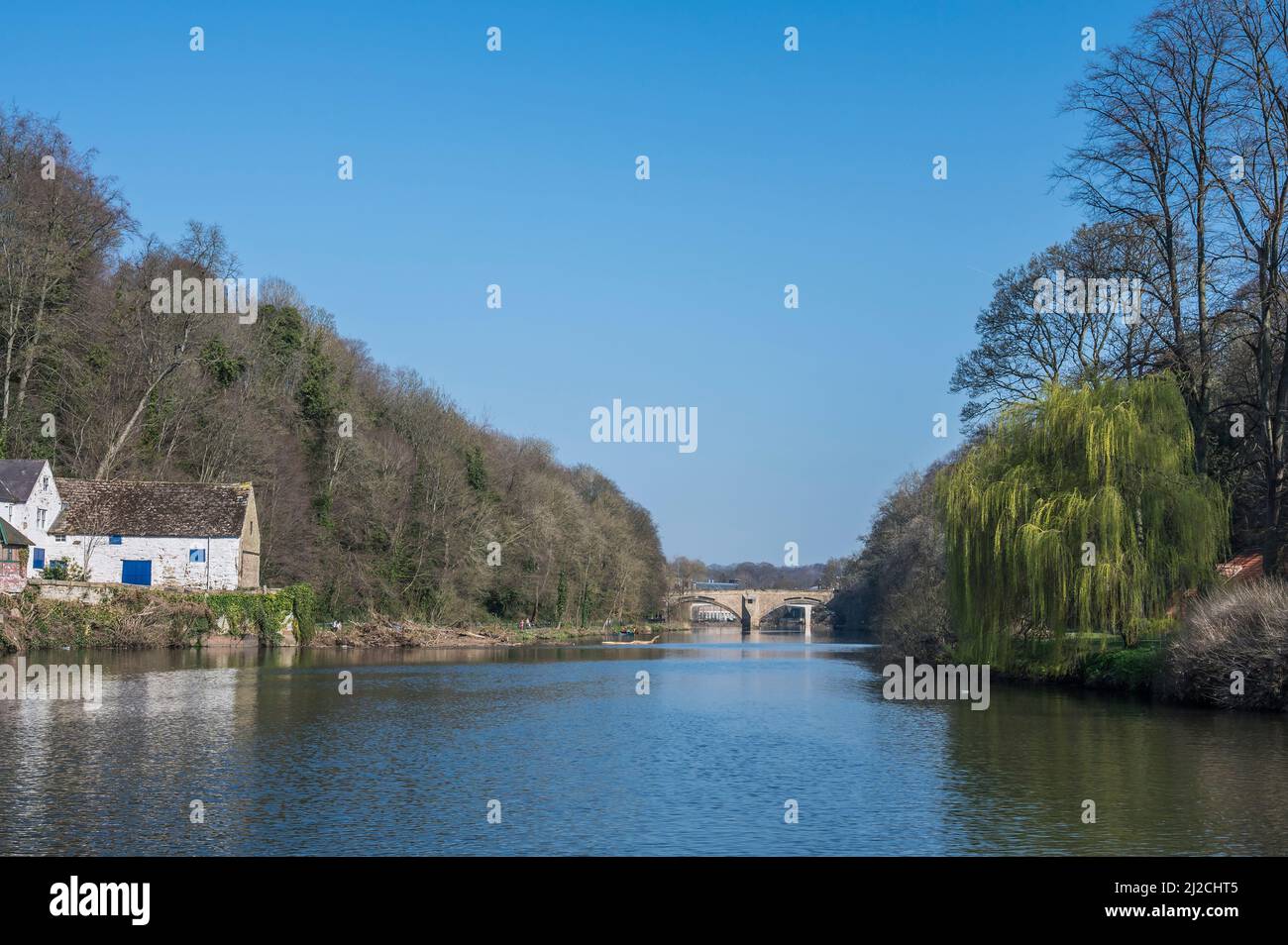 Colourful scenes on the River Wear in the historic city of Durham shown ...