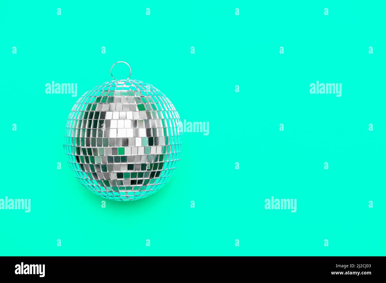 Disco ball on mint background isolated. Horizontal creative poster ...