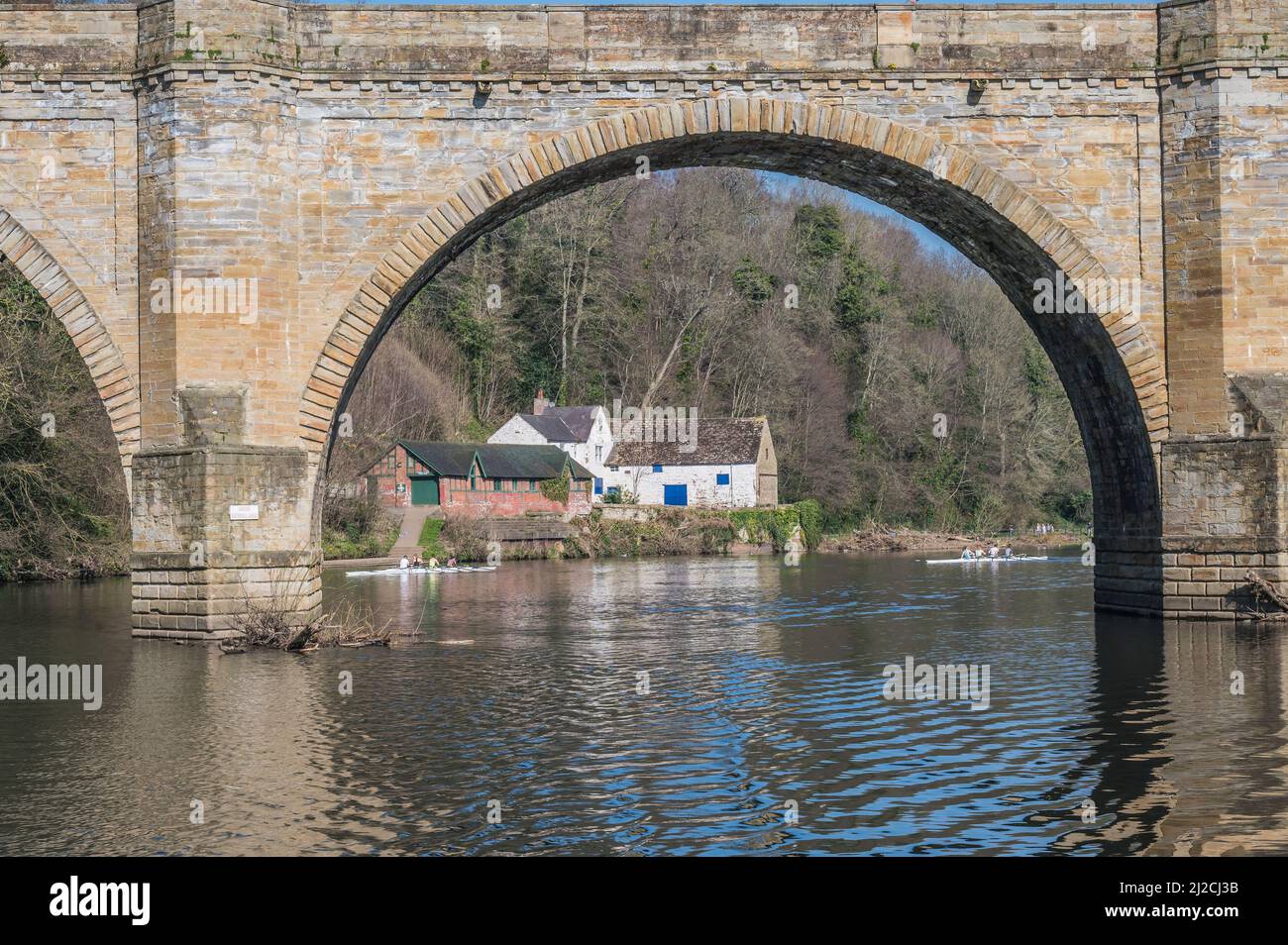 Colourful scenes on the River Wear in Durham shown here looking towards ...