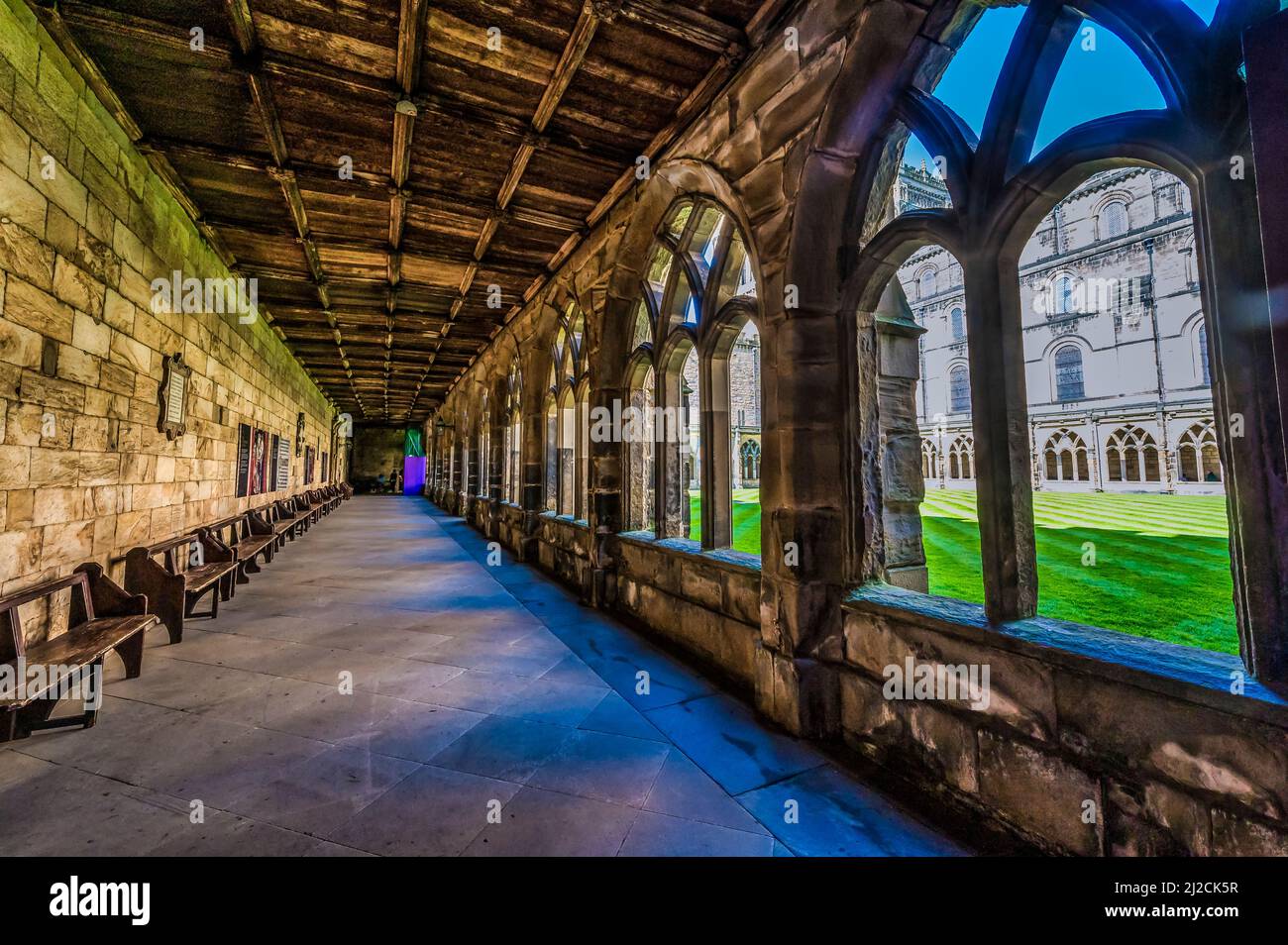 These covered archways-cloisters are at Durham Cathedral. Opened in ...