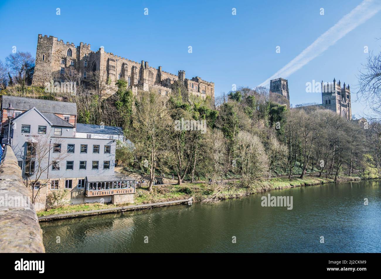 Colourful scenes on the River Wear in Durham, looking towards the ...