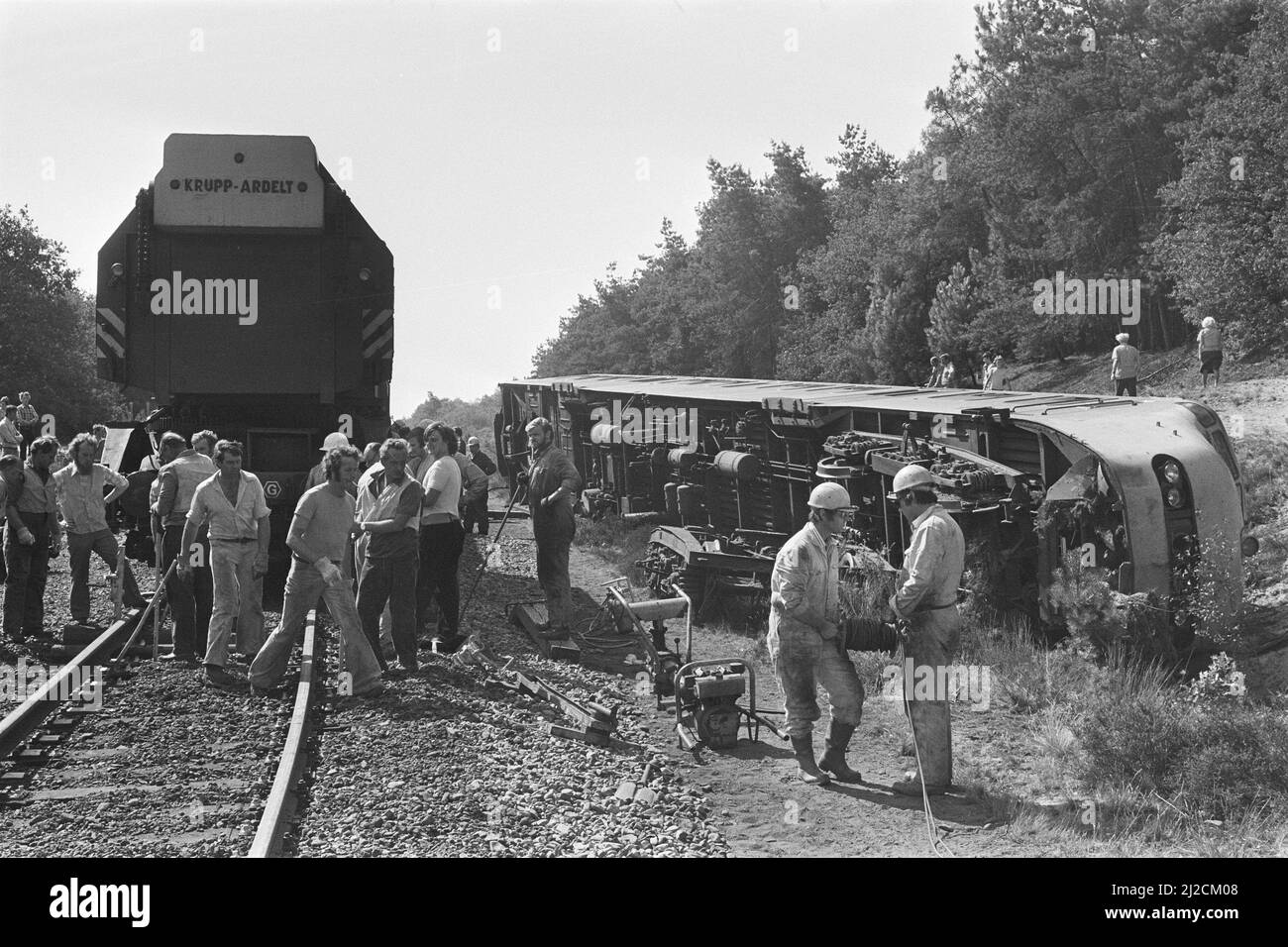 Collision train car near Venray, overview of the damage and overturned ...