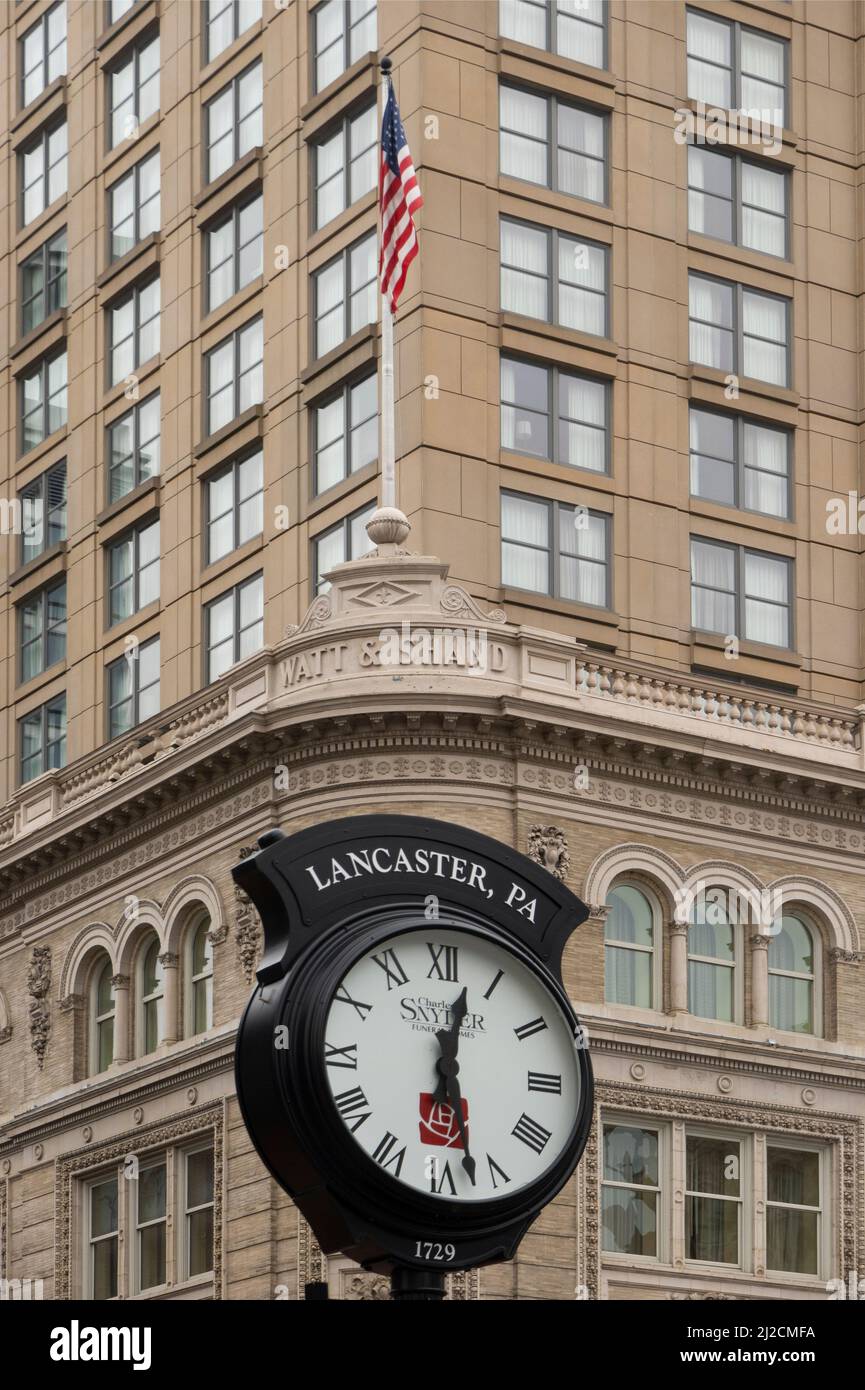 Local clock outside of the Marriott hotel in downtown Lancaster PA ...