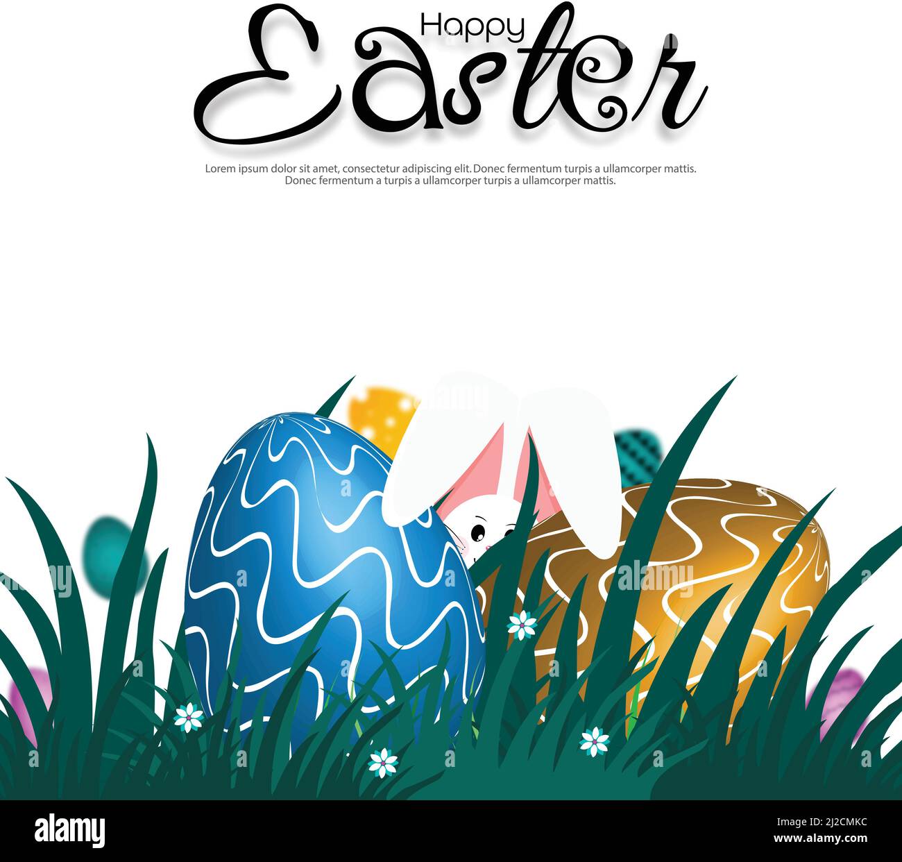Easter greetings, funny rabbit peeks from behind the egg. Holiday ...