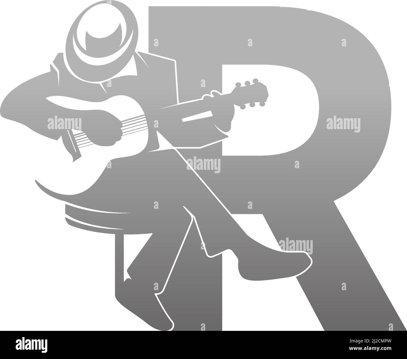 Silhouette of person playing guitar beside letter R illustration vector ...