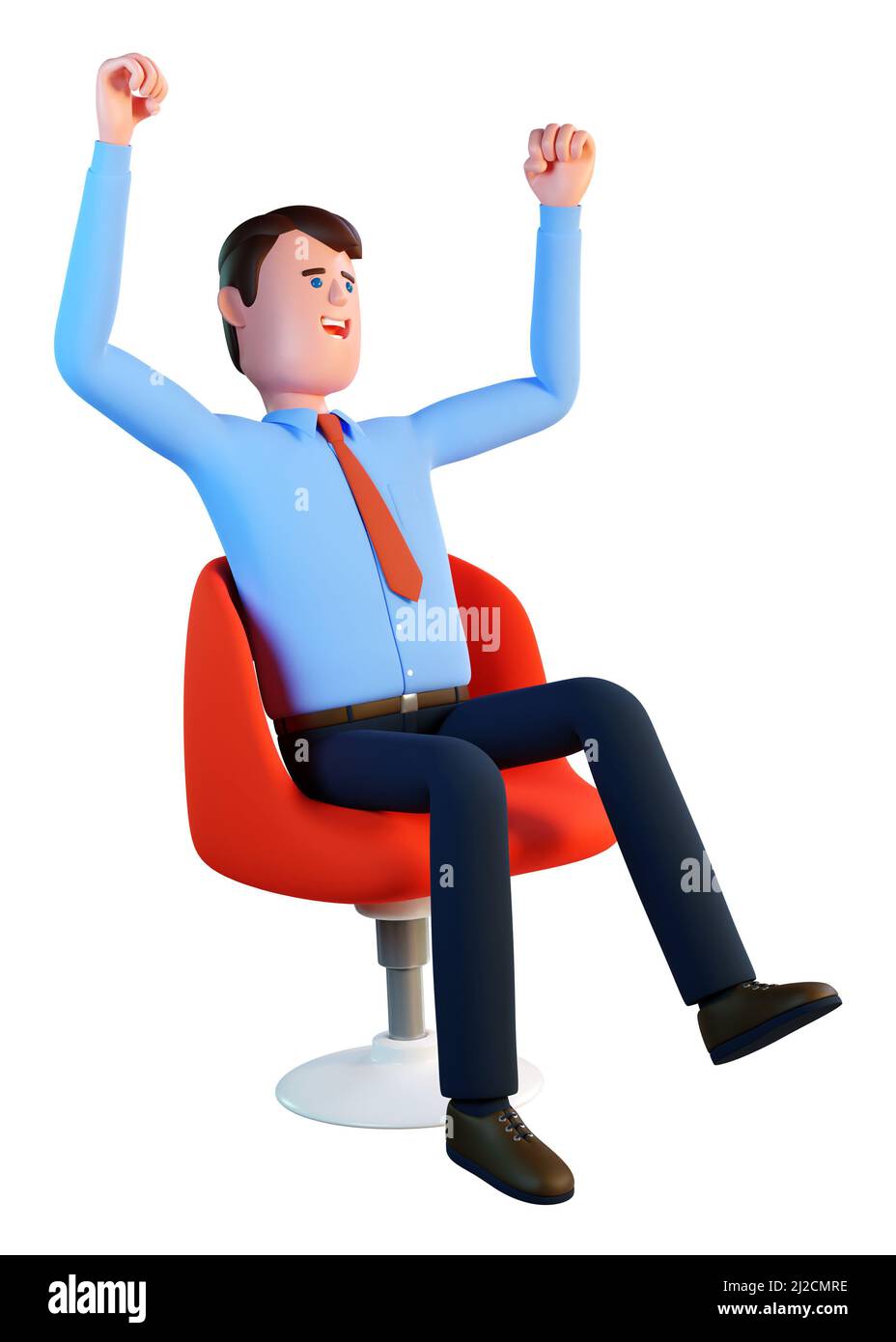 Happy Businessman winner sitting in red chair Stock Photo - Alamy
