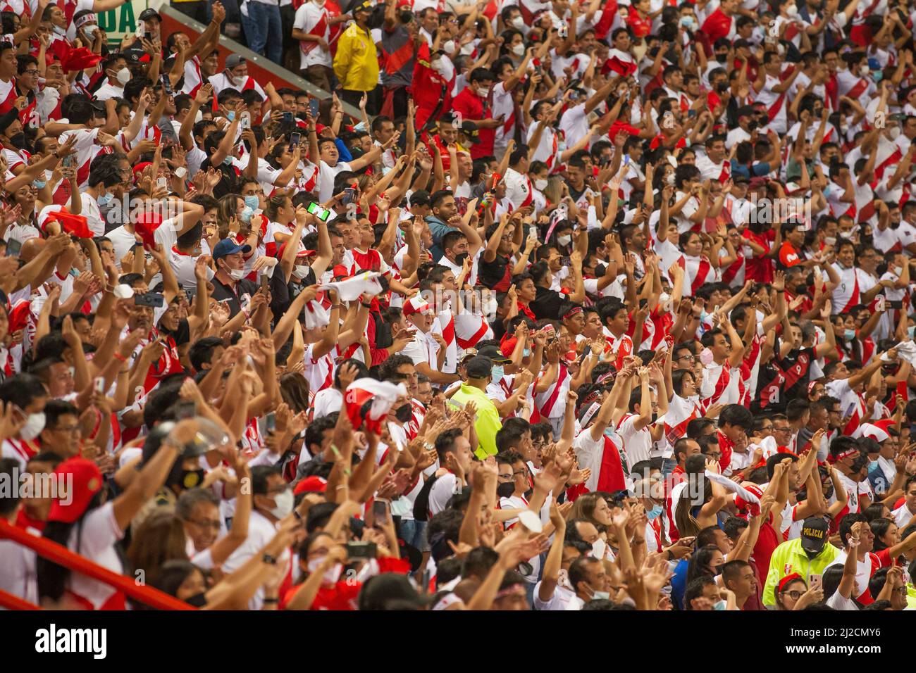 Lima, Peru. 29th Mar, 2022. Peruvian fans celebrates goal against ...