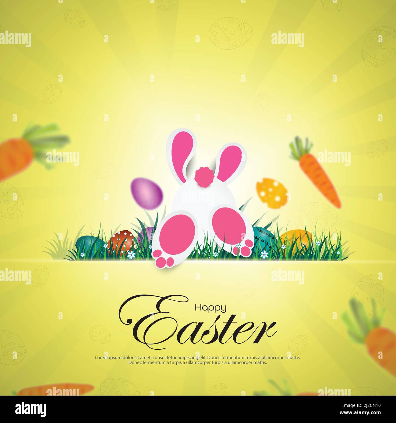 Funny rabbit jumps in the middle of the green grass where there are ...