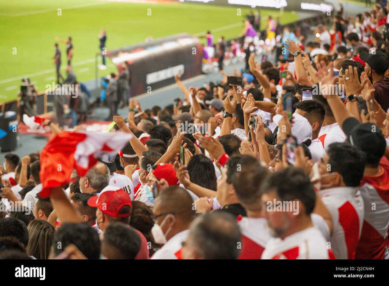 Lima, Peru. 29th Mar, 2022. Peruvian fans celebrates goal against ...