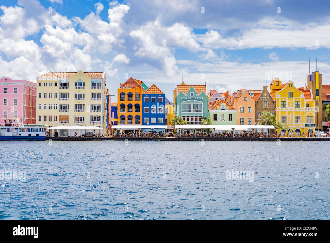Famous colorful waterfront buildings in dutch-caribbean, colonial style ...