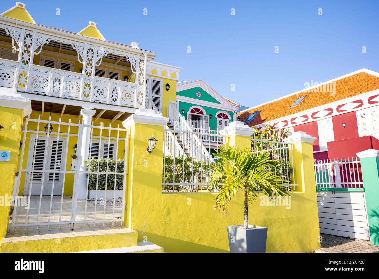 Colonial architecture with colorful facades in Willemstad, Curacao ...