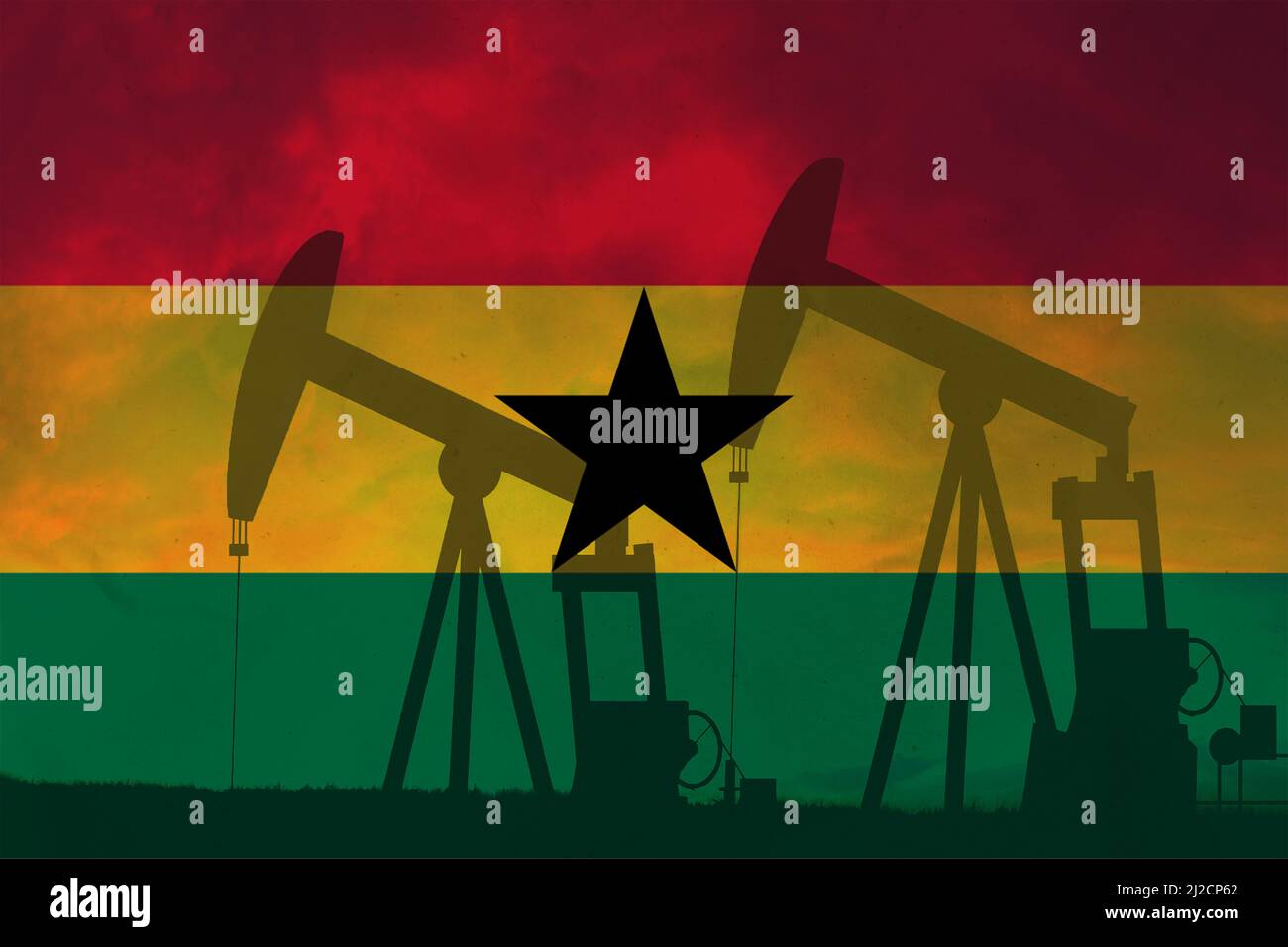 Ghana oil industry concept, industrial illustration. Ghana flag and oil ...