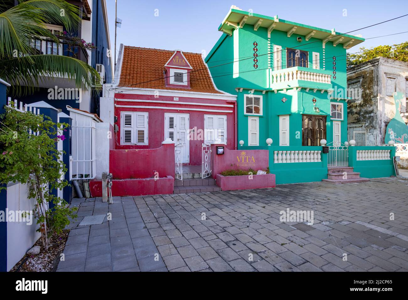 Colonial architecture with colorful facades in Willemstad, Curacao ...