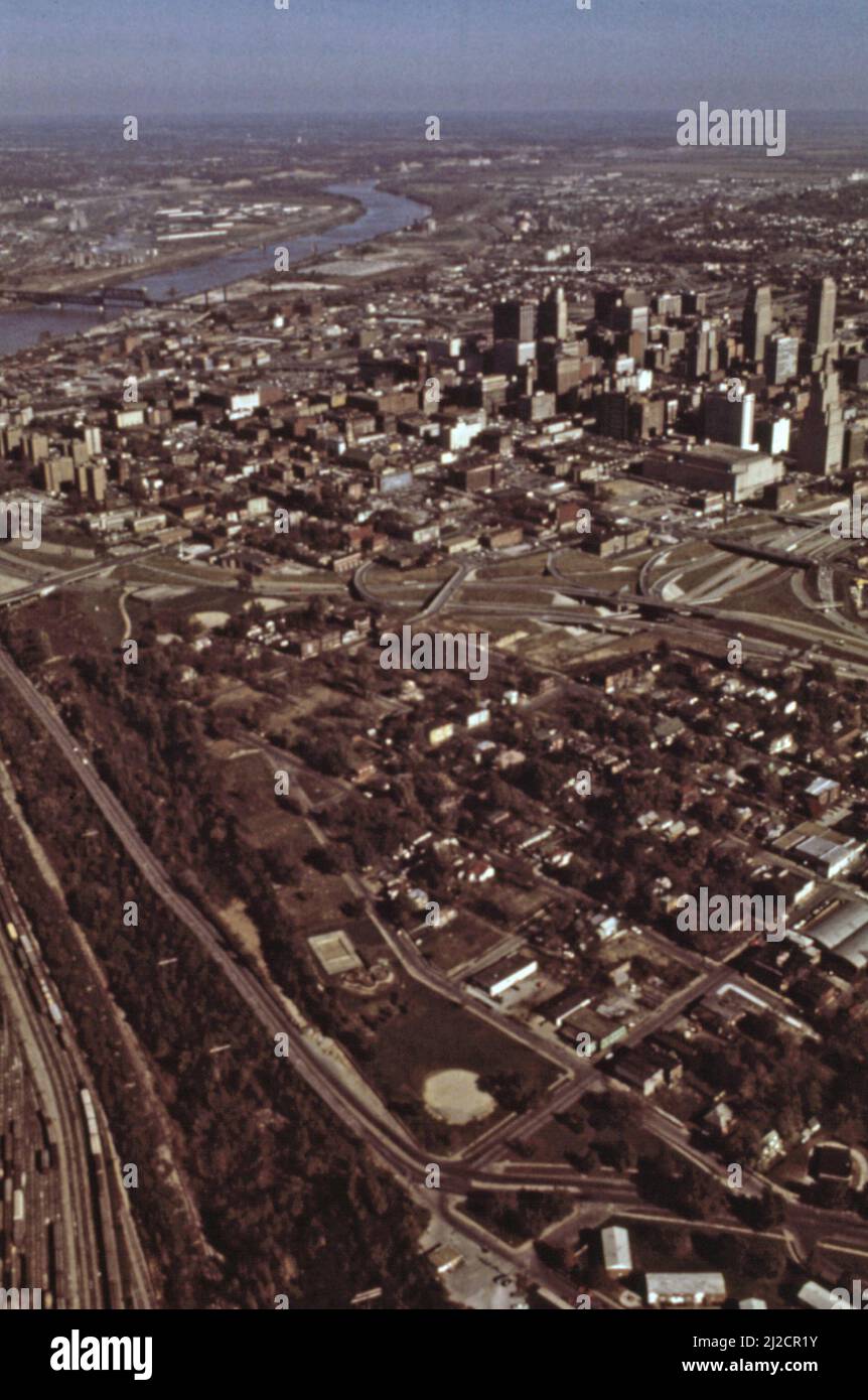 Aerial view of Kansas City, showing downtown area (background) and the ...