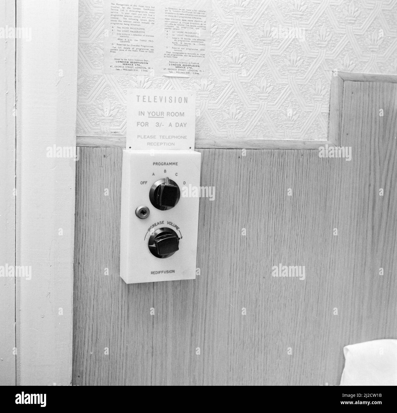 Television button in a hotel room ca: 1947 Stock Photo - Alamy