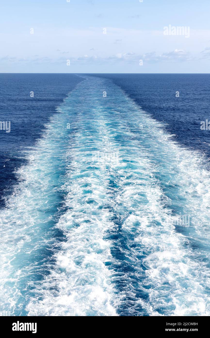 wake of the ship seen from the ship on a sunny day Stock Photo - Alamy