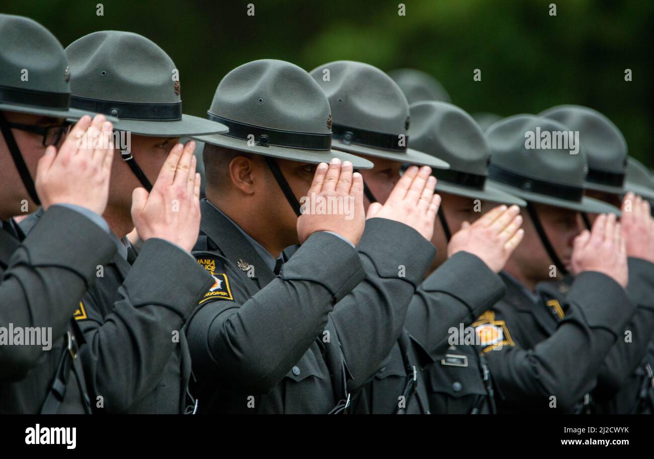 Langhorne, United States. 31st Mar, 2022. Trooers stand at attention ...