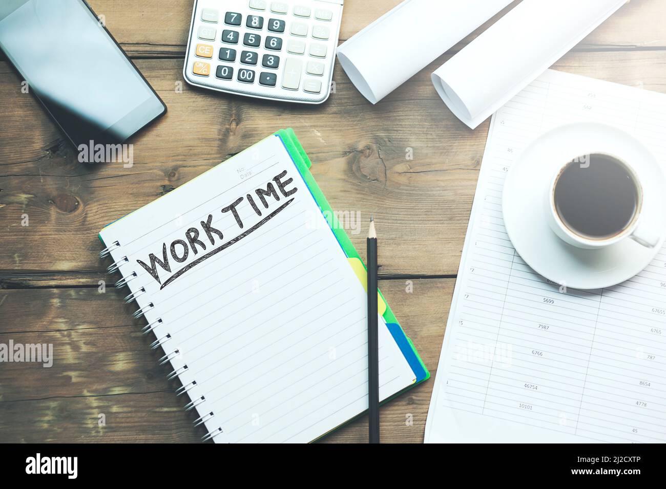 Work Time text on page Stock Photo - Alamy