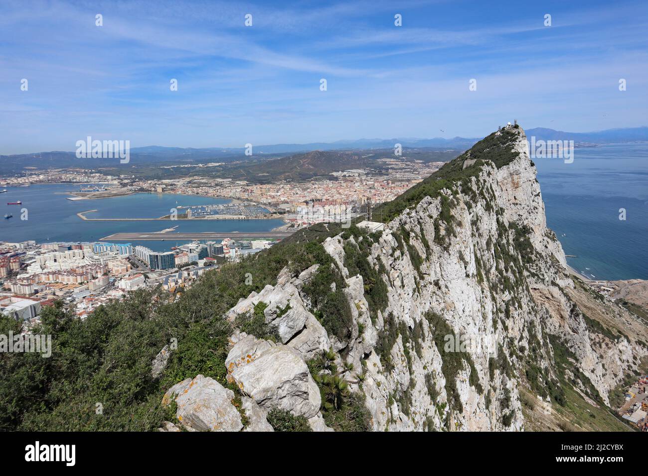 The steep cliff on the east side of the Rock of Gibraltar, looking out ...