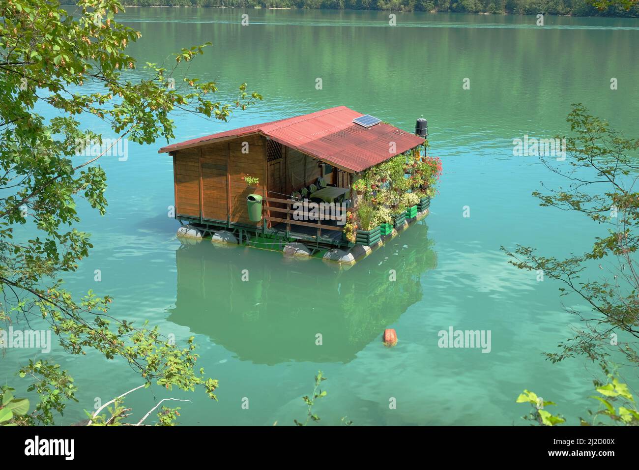 floating home on Drina River, Serbia Stock Photo - Alamy