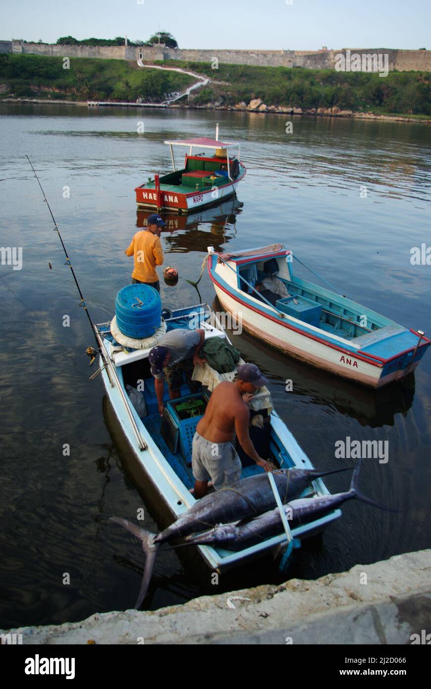 Havana, Cuba, June 1, 2010. Fishermen return to the docks with their ...