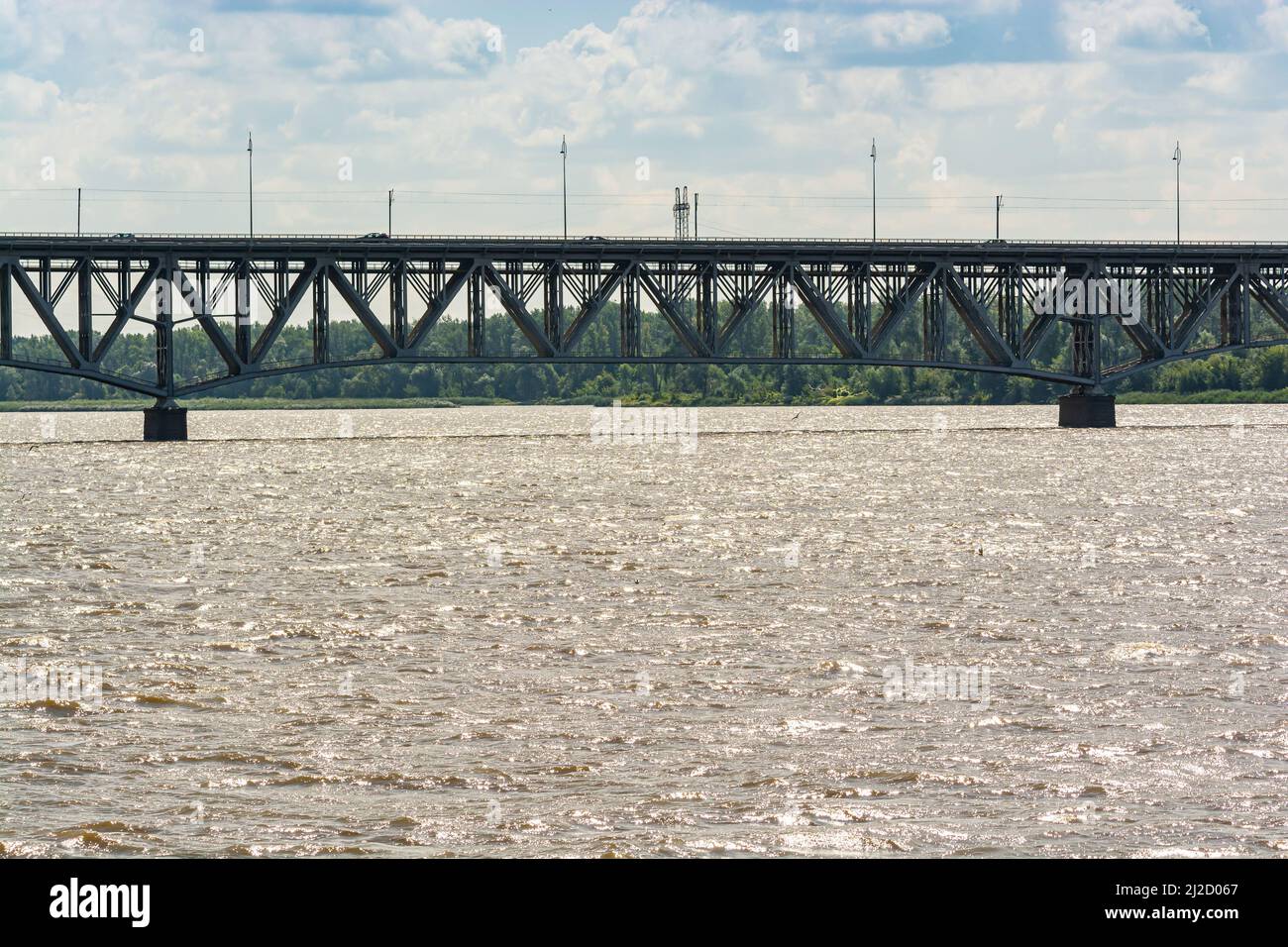 Plock, Poland - August 12, 2021. Longest iluminated bridge in Europe ...