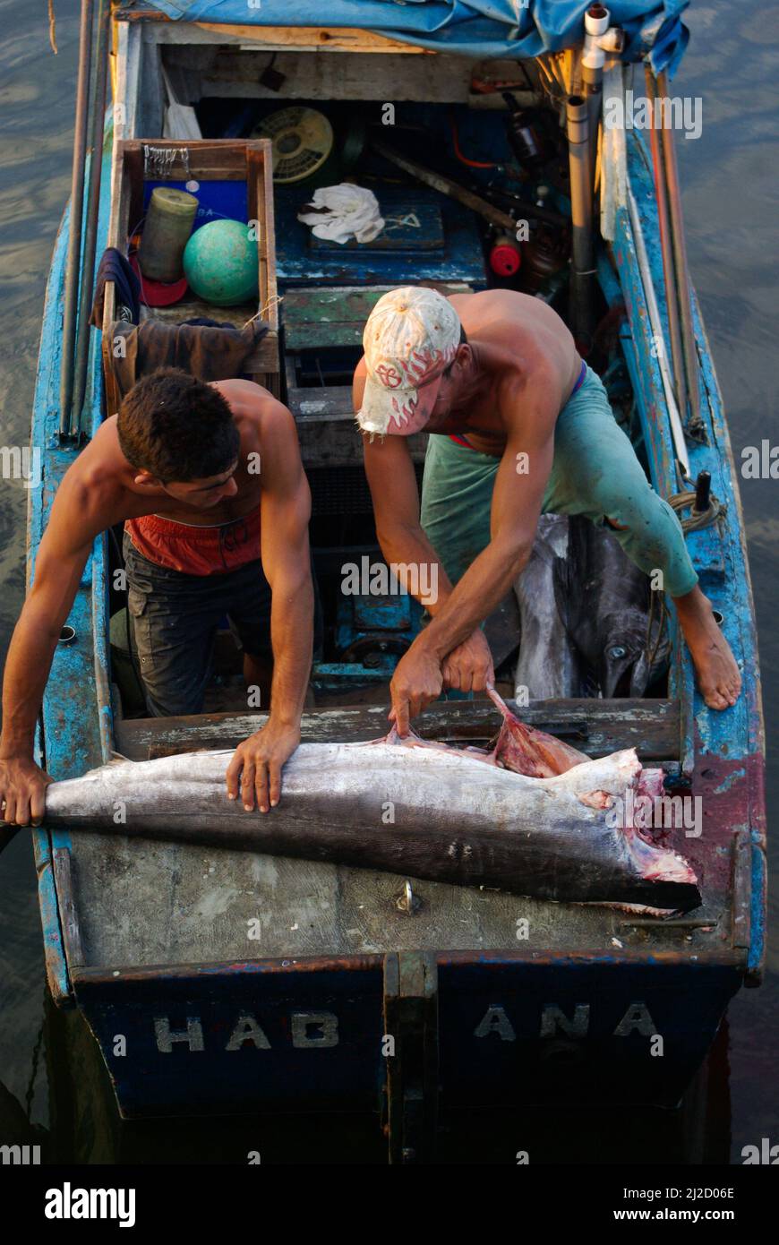Havana, Cuba, June 1, 2010. Fishermen return to the docks with their ...