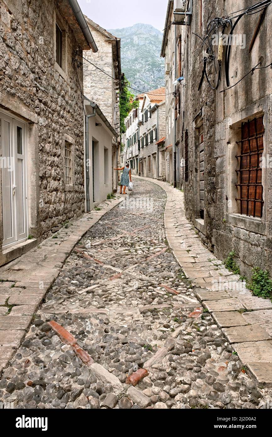 Old Town Risan winding Gabela street, Montenegro Stock Photo - Alamy