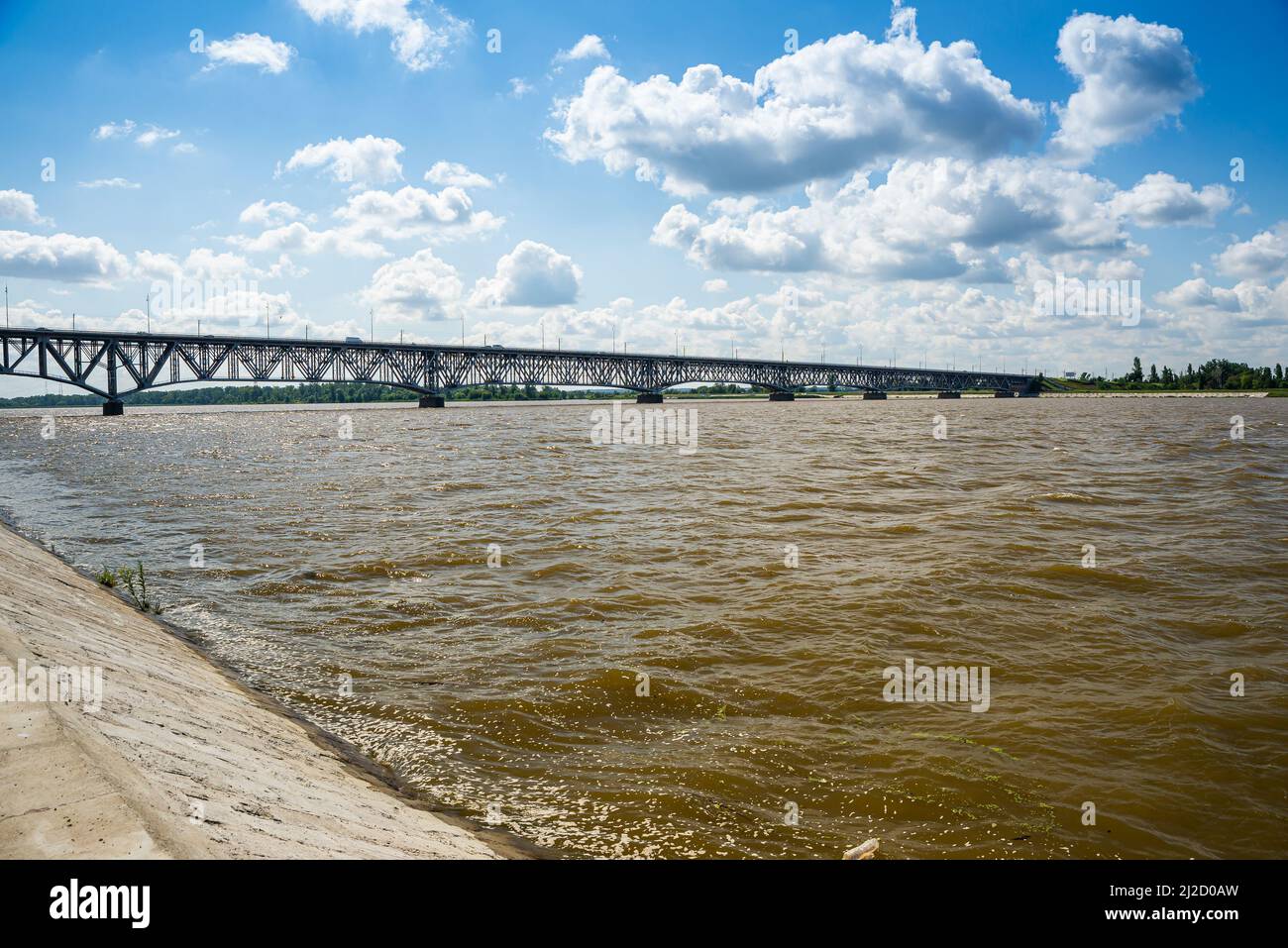 Plock, Poland - August 12, 2021. Longest iluminated bridge in Europe ...
