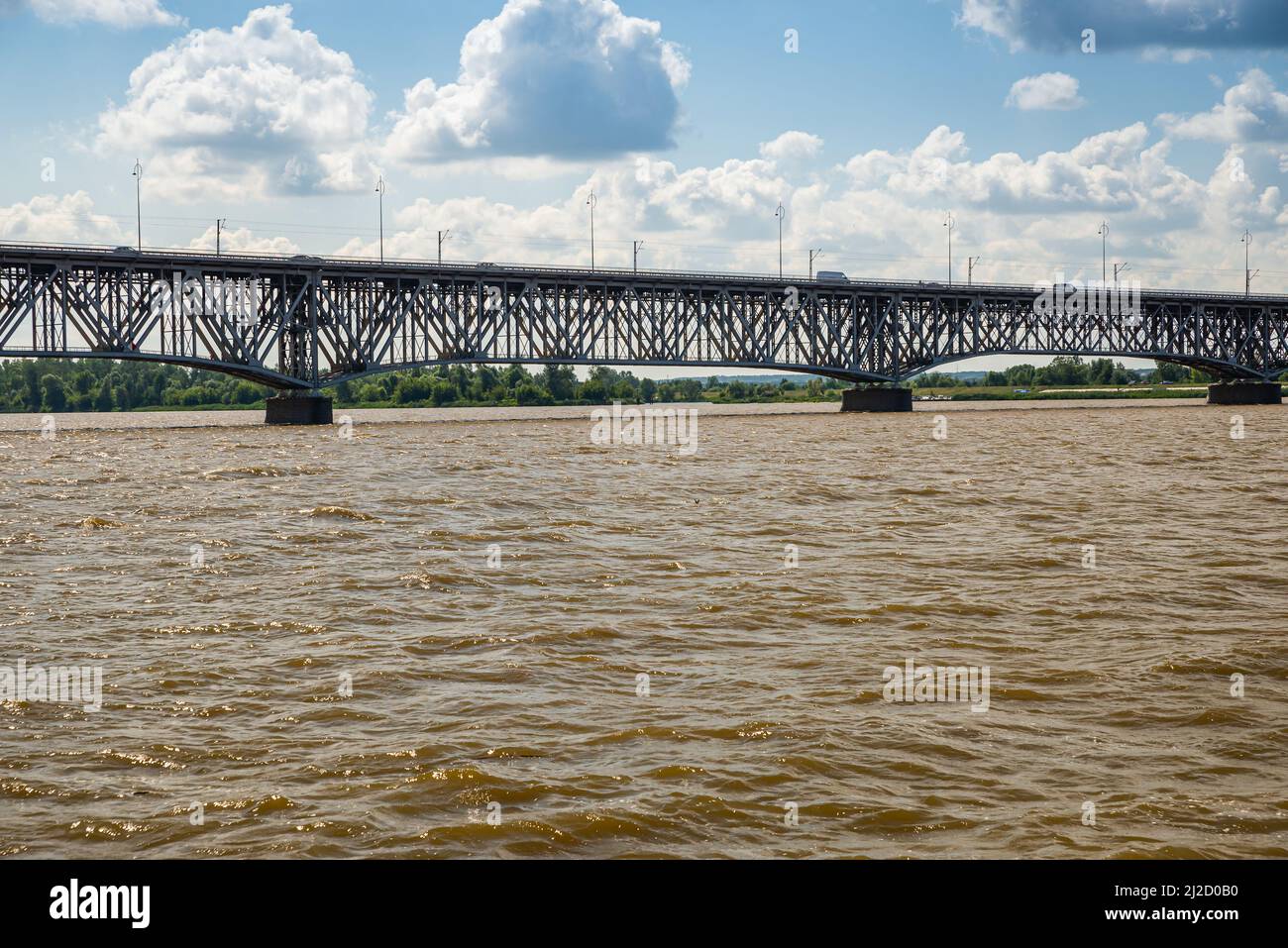 Plock, Poland - August 12, 2021. Longest iluminated bridge in Europe ...