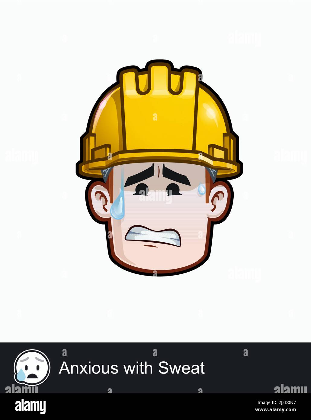 Icon of a construction worker face with Anxious with Sweat emotional ...