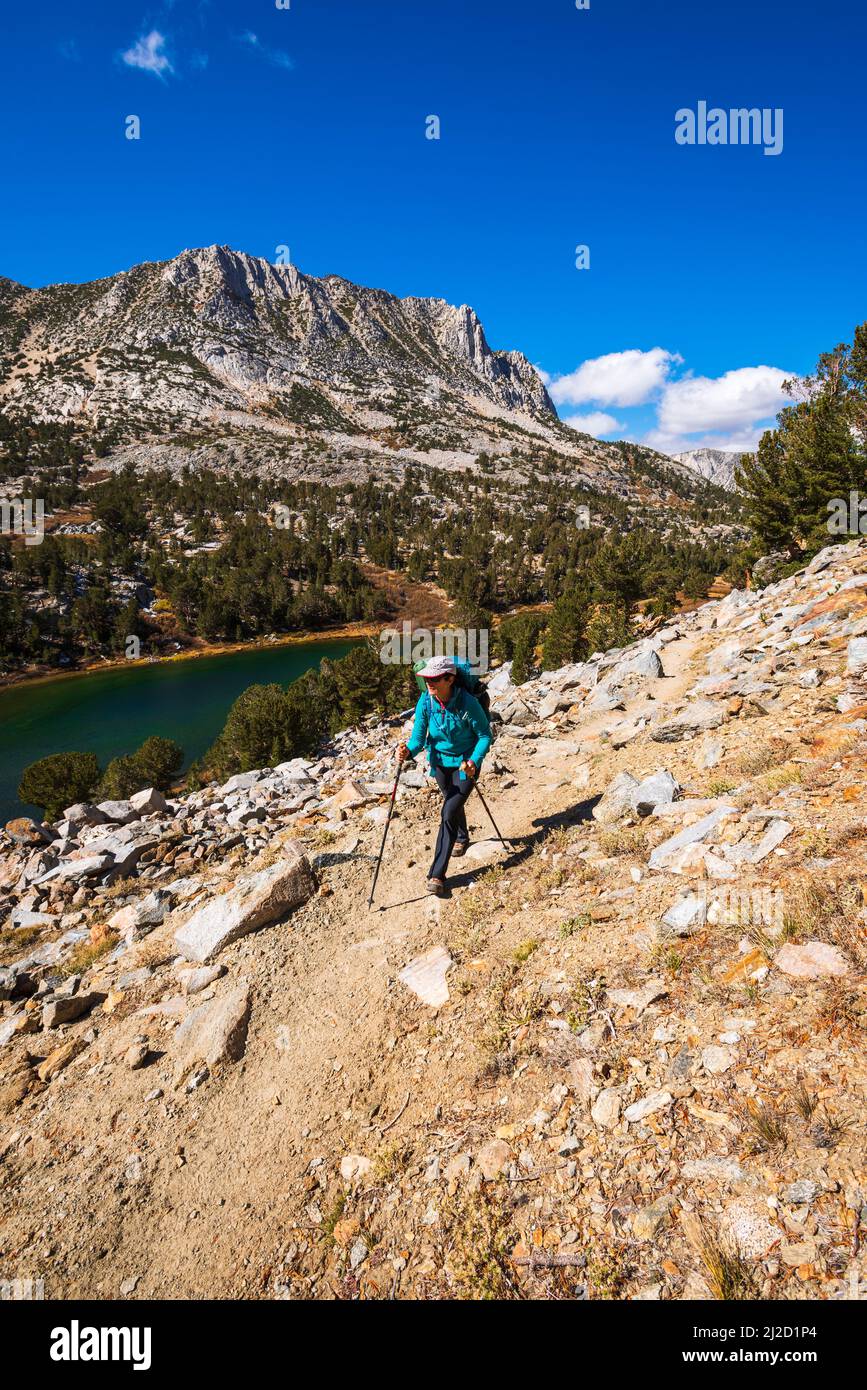 Backpacker on the Bishop Pass Trail, John Muir Wilderness, Sierra ...